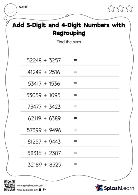 add 5 digit and 4 digit numbers with regrouping horizontal addition