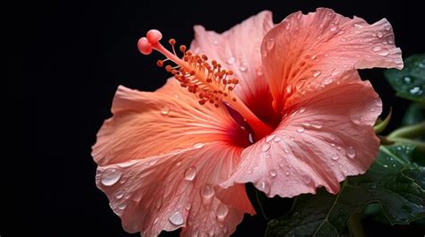 Premium AI Image Single Macro Peach Hibiscus Flower Background