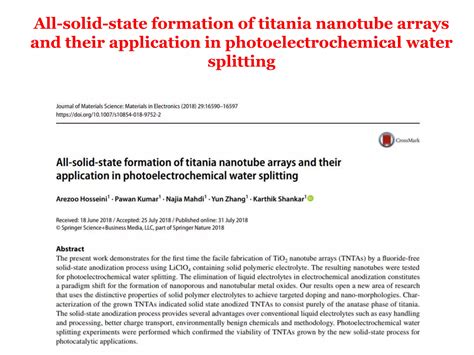 All Solid State Formation Of Titania Nanotube Arrays And Their
