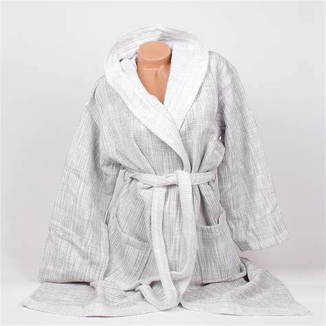 Халат за баня с качулка в сиво и бяло с вафлен ефект | Fashion, Robe