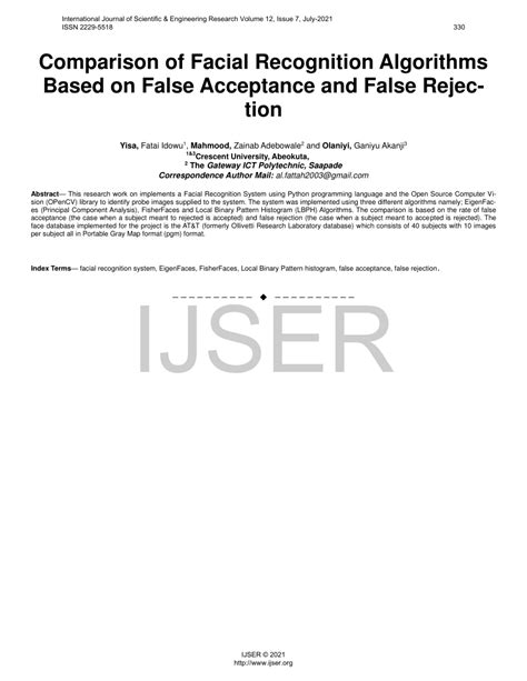 PDF Comparison Of Facial Recognition Algorithms Based On False