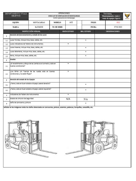 Check List De Inspeccion De Montacargas Eléctrico Raymond 30tt Pdf