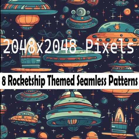 8 Seamless Spaceship Themed Patterns Digital Paper Clothing Patterns
