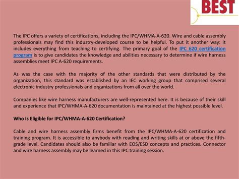 Ppt Ipc 620 Certification For Wire Harness And Cables Powerpoint