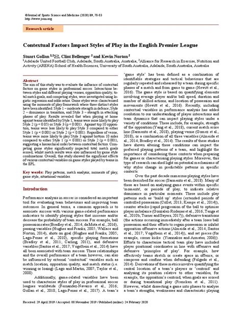 Contextual Factors Impact Styles Of Play In The English Premier League Pdf P Value