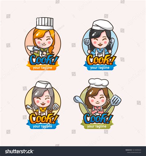 Set Four Mascot Character Women Cheff Stock Vector Royalty Free