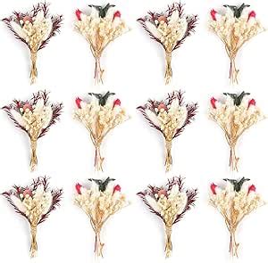 Larber 12pcs Mini Dried Flower Bouquets Boho Small Dried
