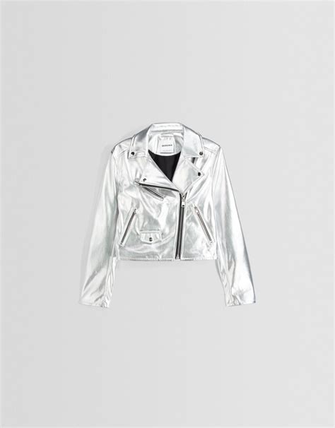 ხელოვნური ტყავის ბაიკერის ქურთუკი ქალი Bershka