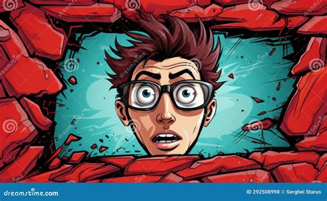 Cartoon Man With Glasses Peeking Out From A Hole In The Wall Ai Stock