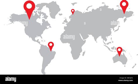 World Map Vector Illustration Grey Global Map With Location Icons For Infographics And