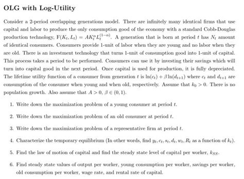 Solved Consider A 2 Period Overlapping Generations Model