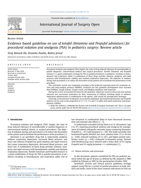 Ketofol Como Sedacion Y Analgesia Journal Surgery Open 2020 Pdf