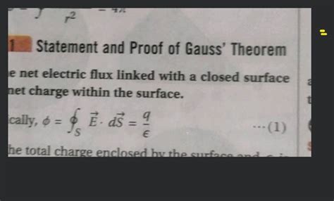 1 Statement And Proof Of Gauss Theorem E Net Electric Flux Linked With A