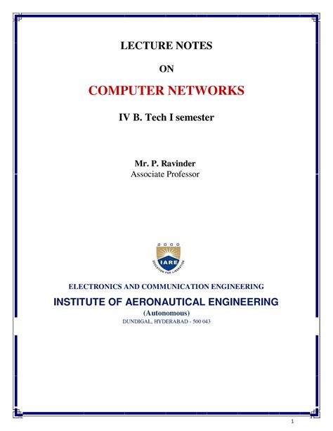 cn lecture notes lecture notes on computer networks iv b tech i semester mr p ravinder