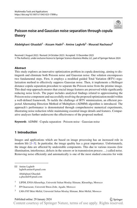 Poisson Noise And Gaussian Noise Separation Through Copula Theory