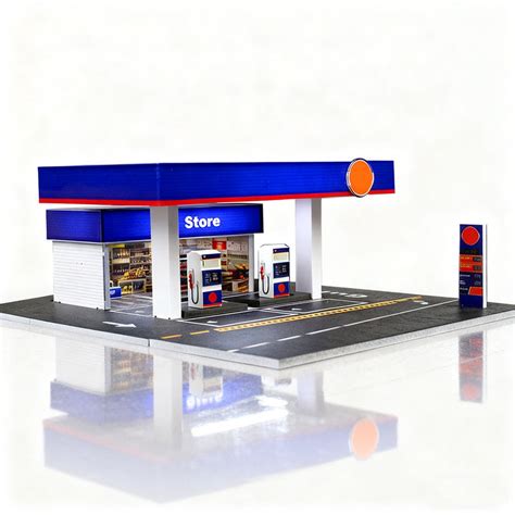 164 Scale Gas Station Diorama Model Without Vehicles And Mini Figures