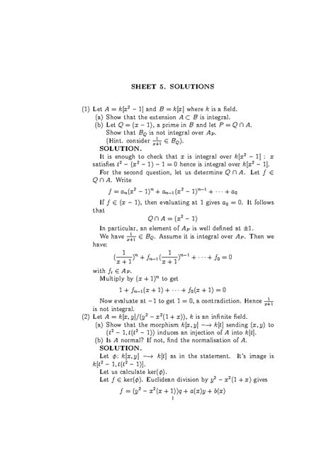 Sheet 5 Solutions To Integral Extensions And Normalization Problems