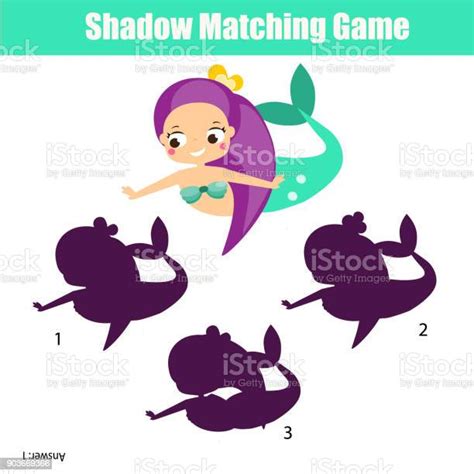 그림자 일치 하는 게임입니다 귀여운 인 어 공주와 아이 들 활동 2 3 살에 대한 스톡 벡터 아트 및 기타 이미지 2 3 살 4 5세 6 7 살 Istock