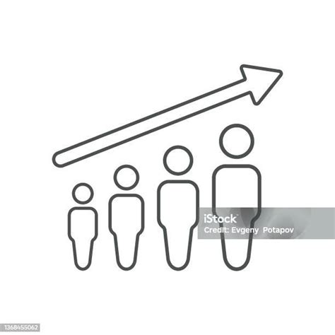 인구 증가 아이콘 사회 개발 증가 글로벌 인구 통계 사람 다이어그램 흰색 배경의 얇은 선 기호 편집 가능한 스트로크 벡터 개발에