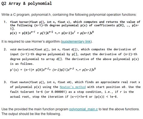 Solved Write A C Program Polynomial H Containing The Chegg