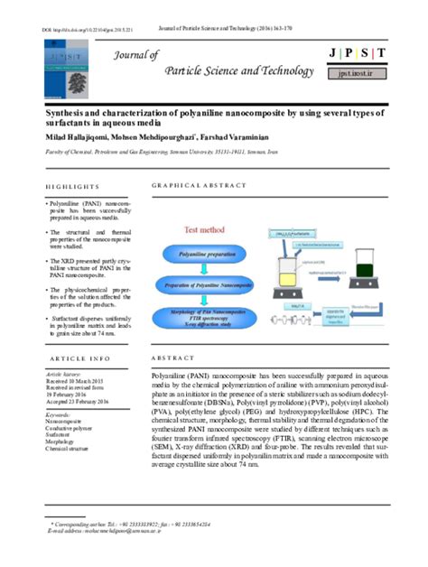 Pdf Synthesis And Characterization Of Polyaniline Nanocomposite By