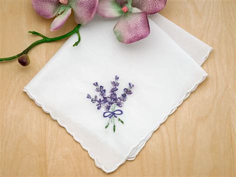 Set Of 3 Wild Lavender Embroidered Handkerchiefs