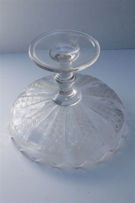 Eapg Pressed Glass Compote Paneled Cane W Star Flower Scalloped Edge