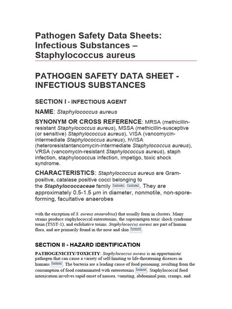 Pathogen Safety Data Sheet1 Staph Pdf Staphylococcus Aureus