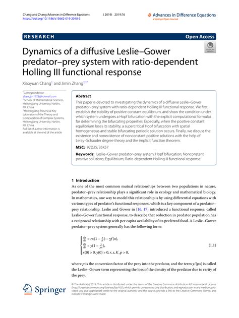 Pdf Dynamics Of A Diffusive Leslie Gower Predator Prey System With Ratio Dependent Holling Iii