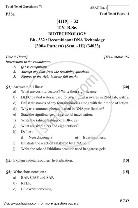 Recombinant Dna Technology 2012 2013 Bsc Biotechnology Semester 6