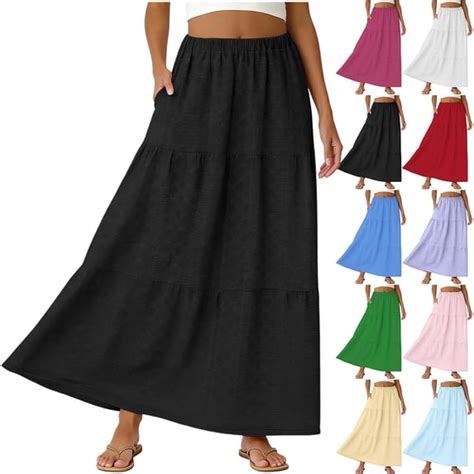 Hvyesh Cotton Linen Skirt For Women Smock Layered Tiered Maxi Skirt