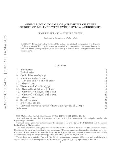 Pdf Minimal Polynomials Of P Elements Of Finite Groups Of Lie Type