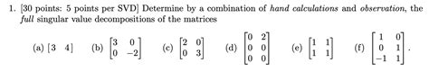 Solved 1 30 Points 5 Points Per SVD Determine By A Chegg Com