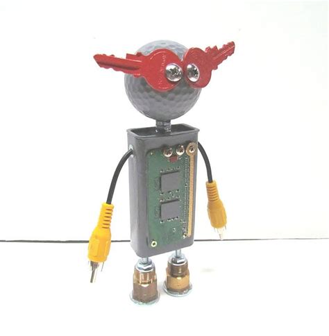 Found Objects Robot Sculpture Assemblage Robot Figurine Sculpture By