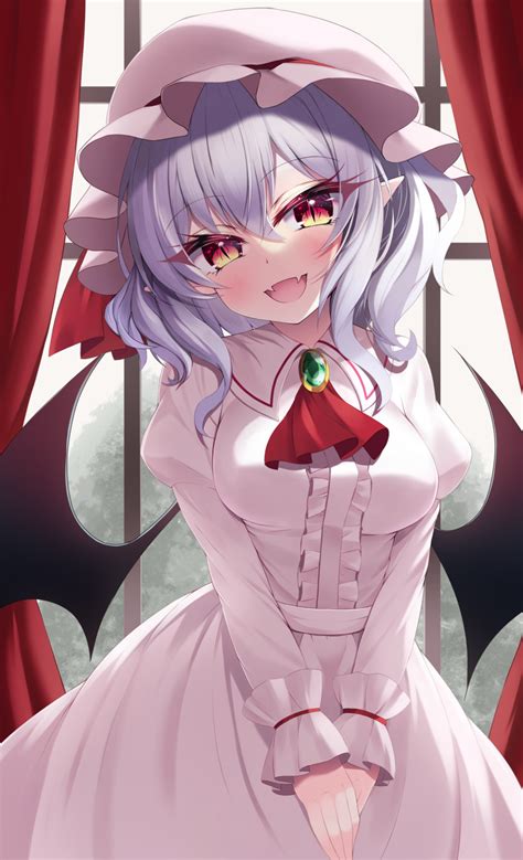 Safebooru 1girl D Absurdres Ascot Bat Wings Breasts Brooch Curtains