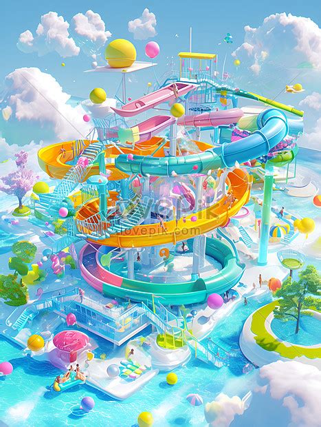컬러풀한 워터파크 일러스트 무료 다운로드 Lovepik