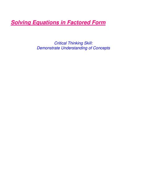 Solving Equations In Factored Form Ppt Download