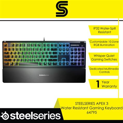 Steelseries Apex 3 Water Resistant Gaming Keyboard 64795 Lazada