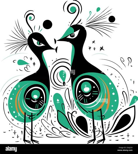 Vector Illustration Of A Pair Of Peacocks On A White Background Stock