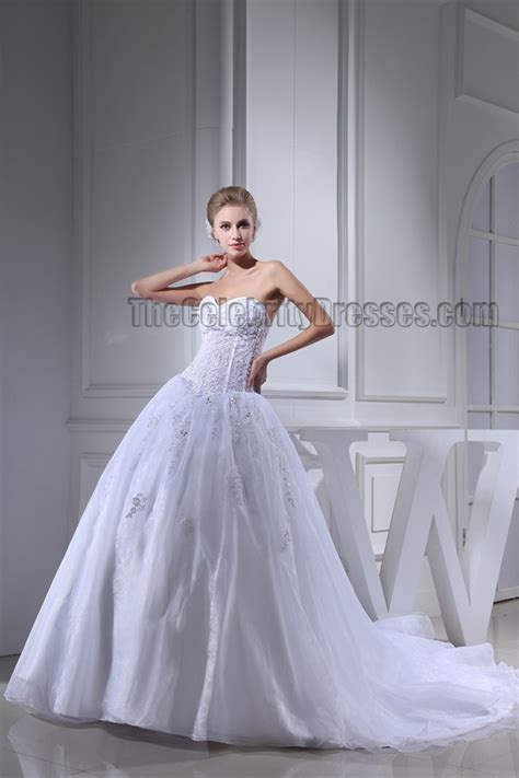Celebrity Inspired Strapless Sweetheart Beaded Wedding Dress