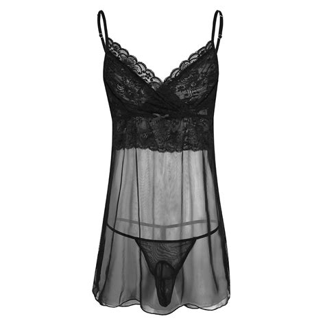 Buy Mens 2 Piece Sheer Lingerie Set Pajamas Nightwear With Sissy Pouch