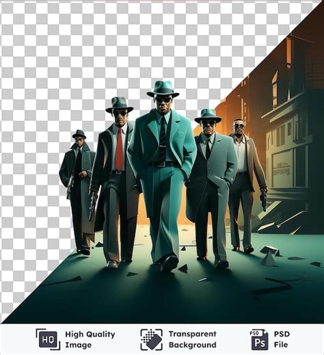 Transparent Object D Gangster Cartoon Leading A Gang A Group Of Stylishly Dressed Men Including