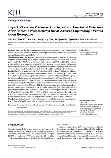 Pdf Impact Of Prostate Volume On Oncological And Functional Outcomes