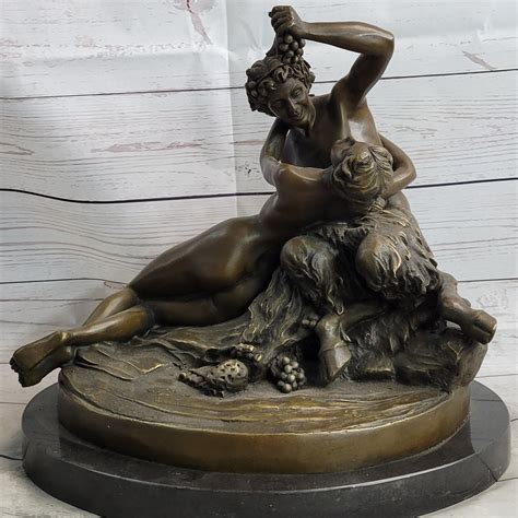 Dionysus Bacchus Faun Seducing Nude Nymph Bronze Sculpture Statue Or Bronzhaus