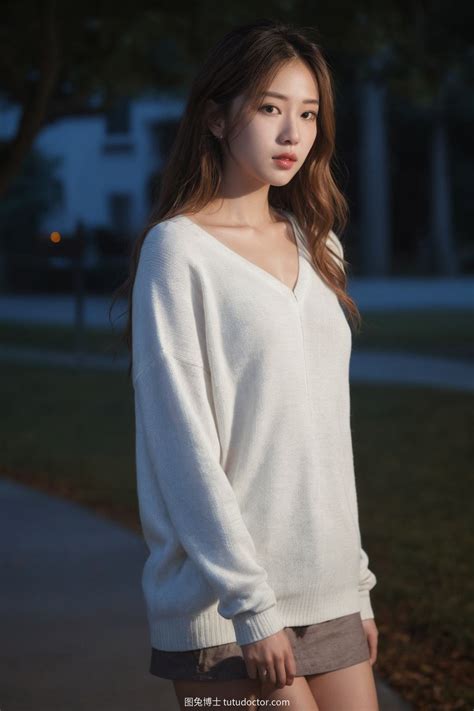 清纯校花美女：月光下的校园漫步 Tutu