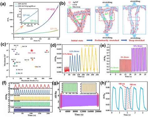 a The ΔR R0 of the TPU 3CNT AgNPs 4 sensor as a function of strain b