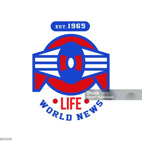 동부 표준시 1965 사회 매스 미디어 엠 블 럼 라이브 뉴스 복고풍 배지 벡터 그림 흰색 배경에 생활 세계 뉴스 0명에 대한