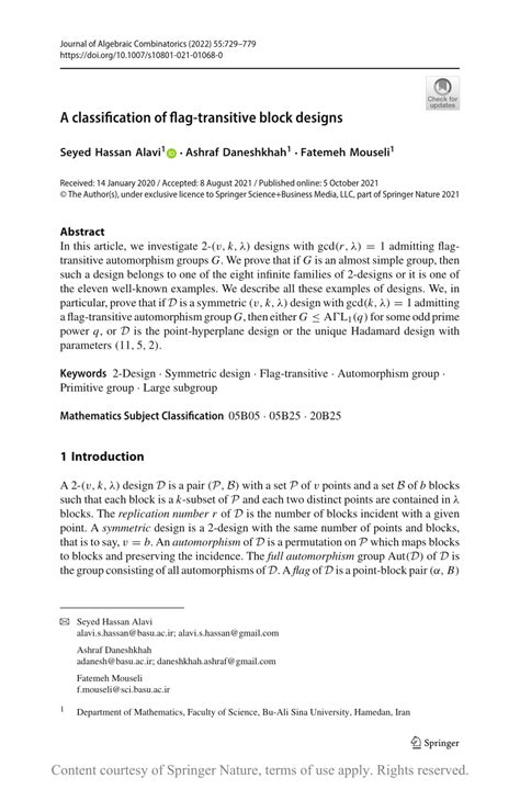 A Classification Of Flag Transitive Block Designs Request Pdf