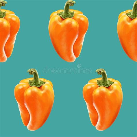 Illustration Realism Seamless Pattern Vegetable Paprika Orange Color On