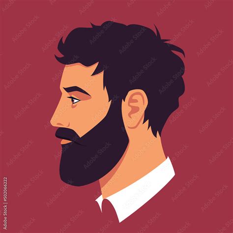 Head Of Bearded Man In Profile Portrait Of Bearded Brunet Man Avatar Of Businessman With Beard